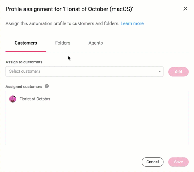 Assign automation profiles to customers, folders, or agents – Atera Support