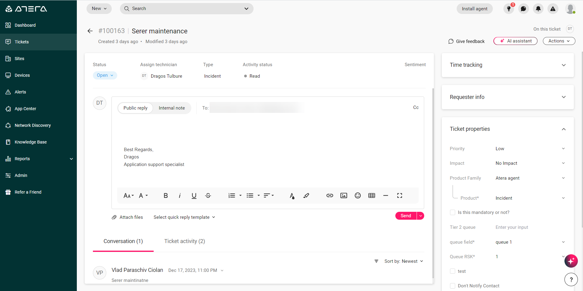 Quick reply templates – Atera Support