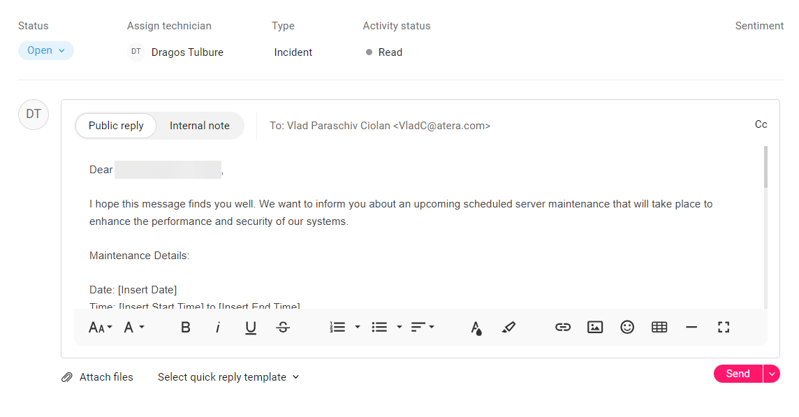 Quick reply templates – Atera Support