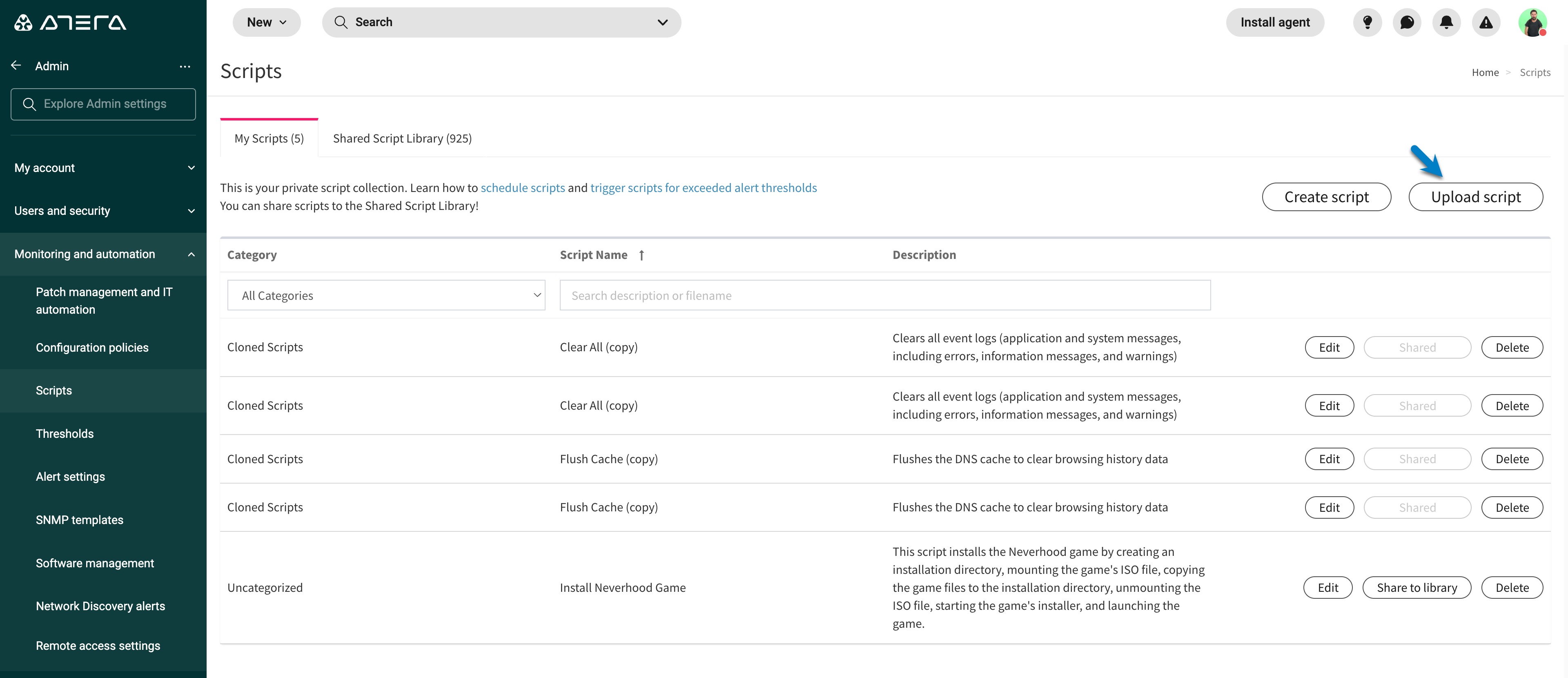 Create, upload, and generate scripts – Atera Support