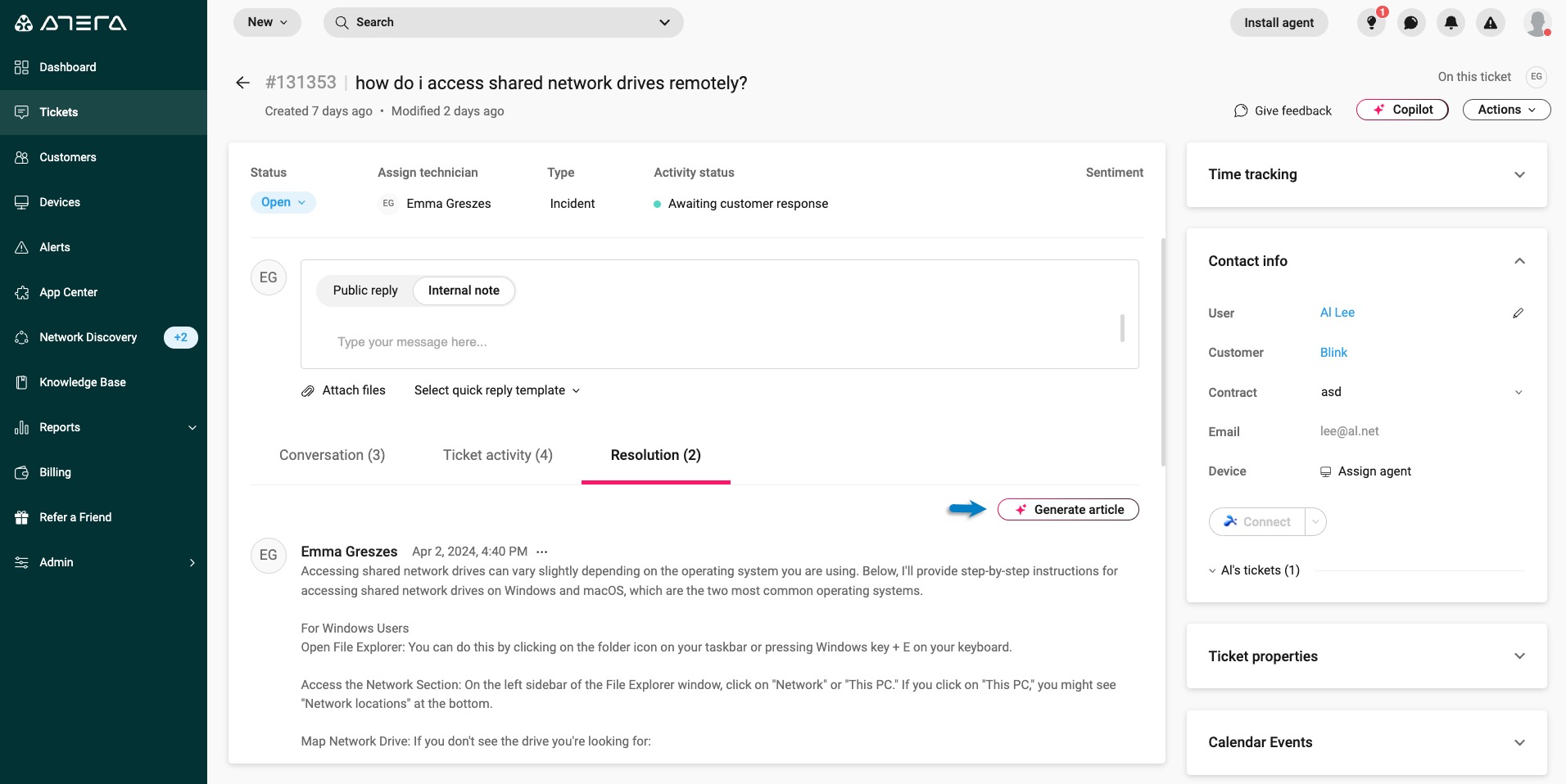 Ticket resolutions – Atera Support