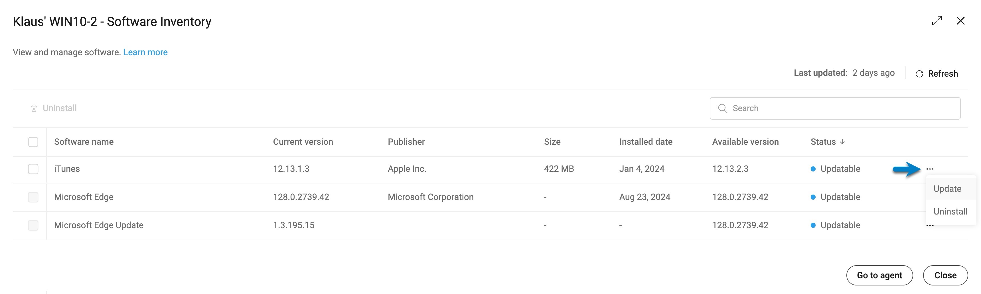 Live manage: Software inventory – Atera Support