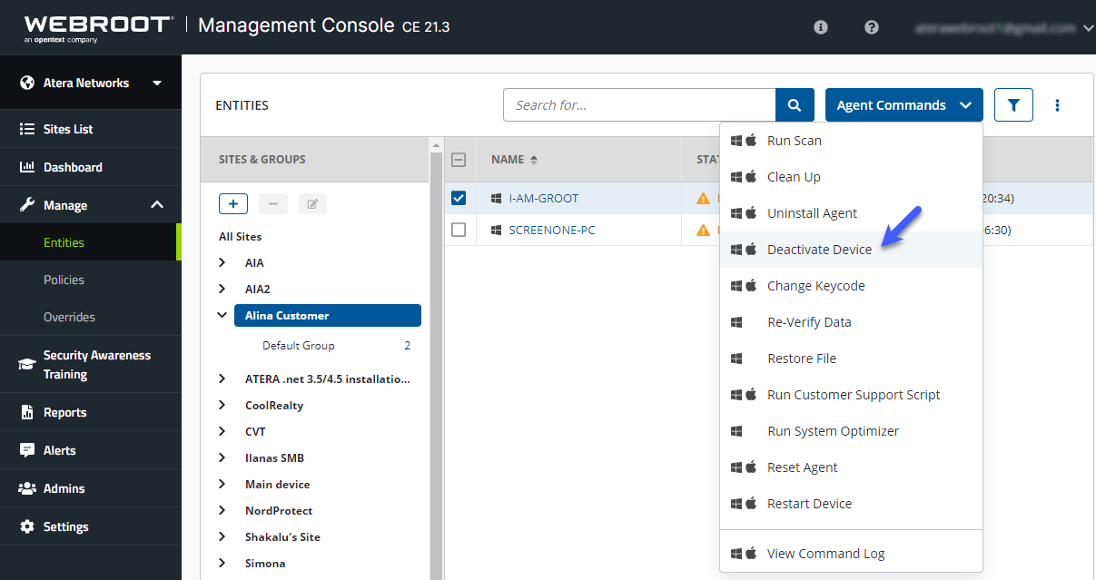 Deactivate Webroot endpoints – Atera Support