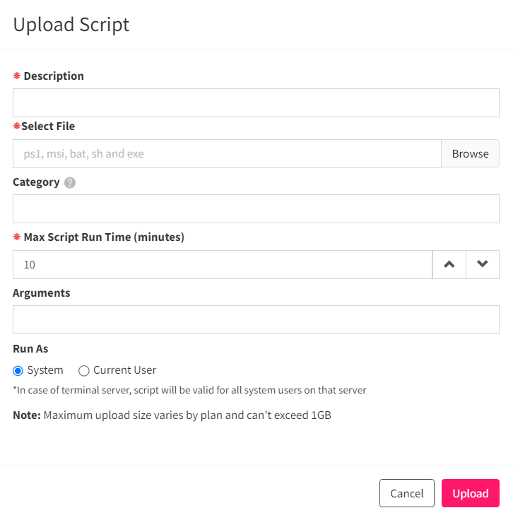 Creare o caricare script – Atera Support