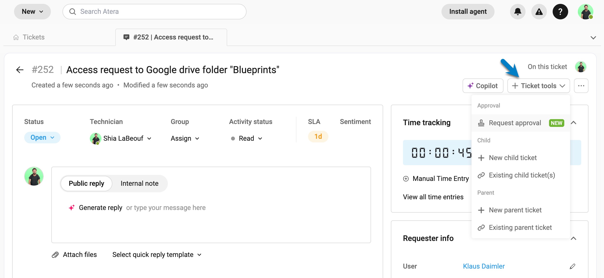 Manage ticket approval requests – Atera Support