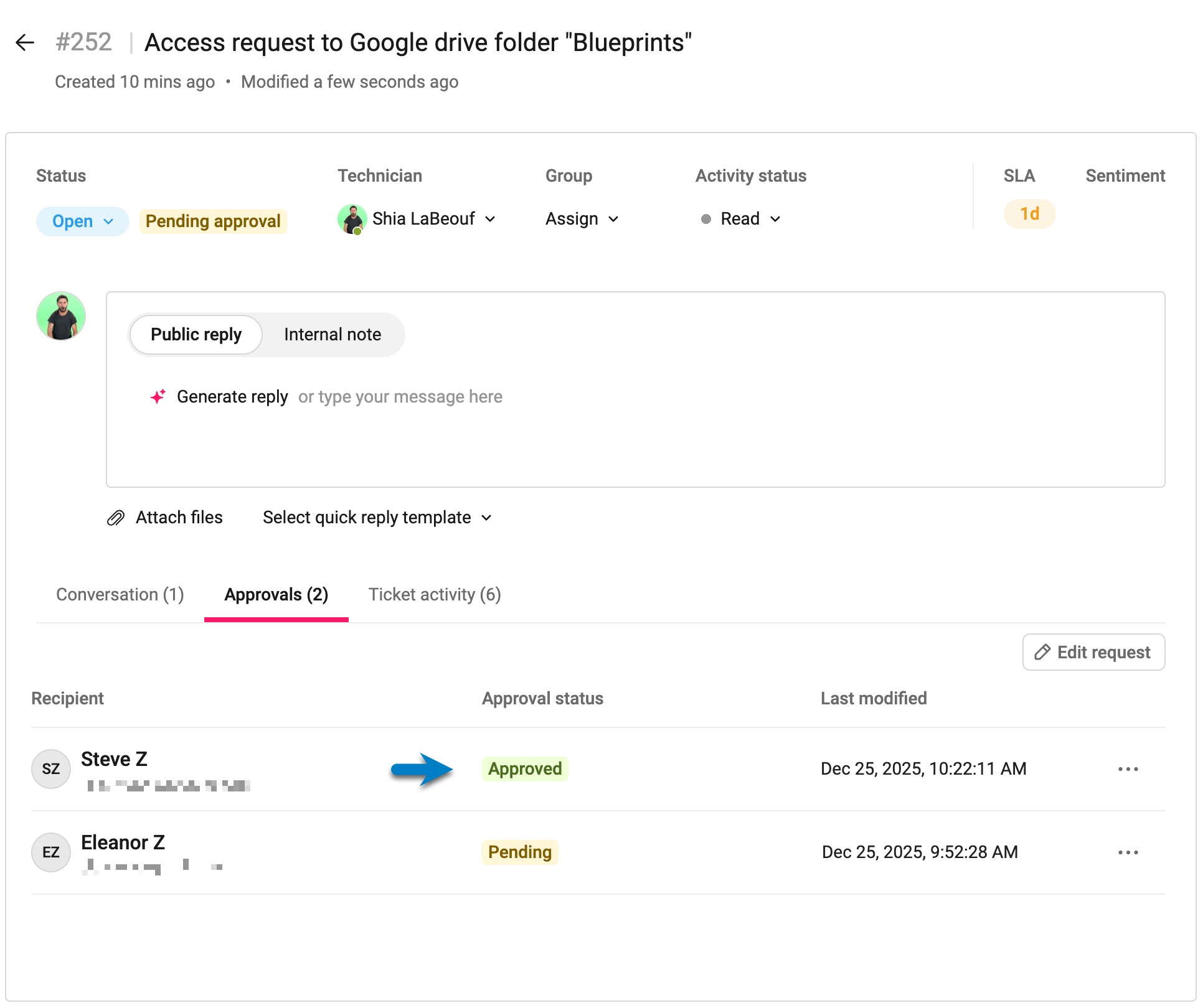 Manage ticket approval requests – Atera Support