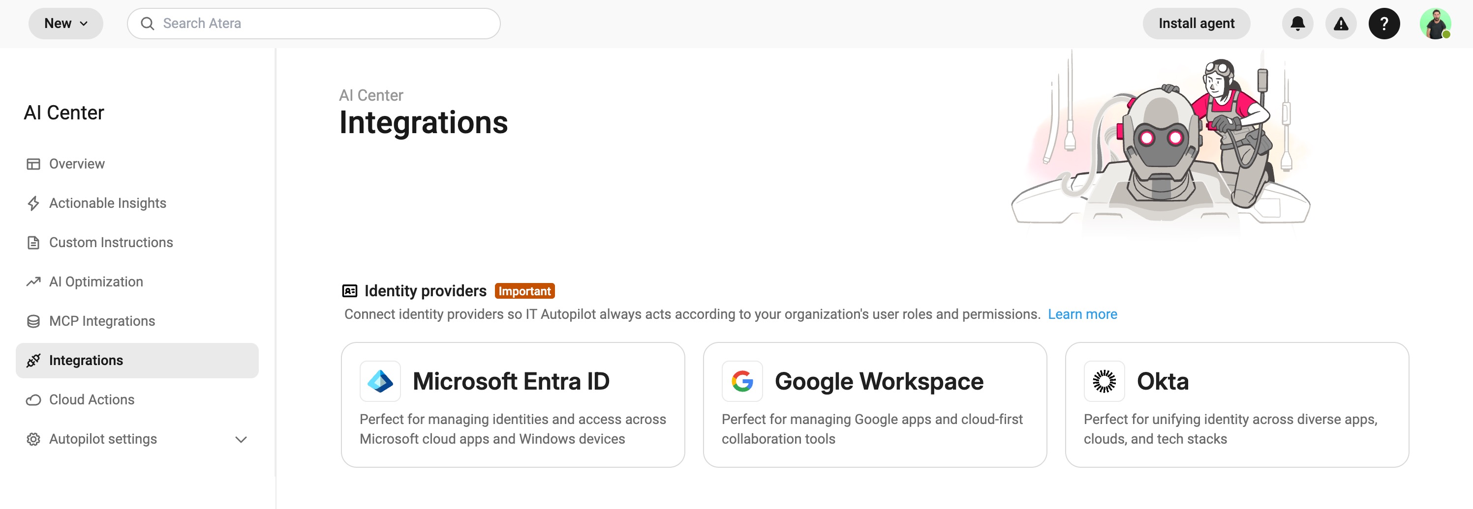 Centro de IA: integraciones con proveedores de identidad – Atera Support