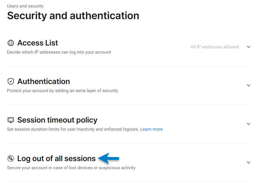 Log out all sessions – Atera Support