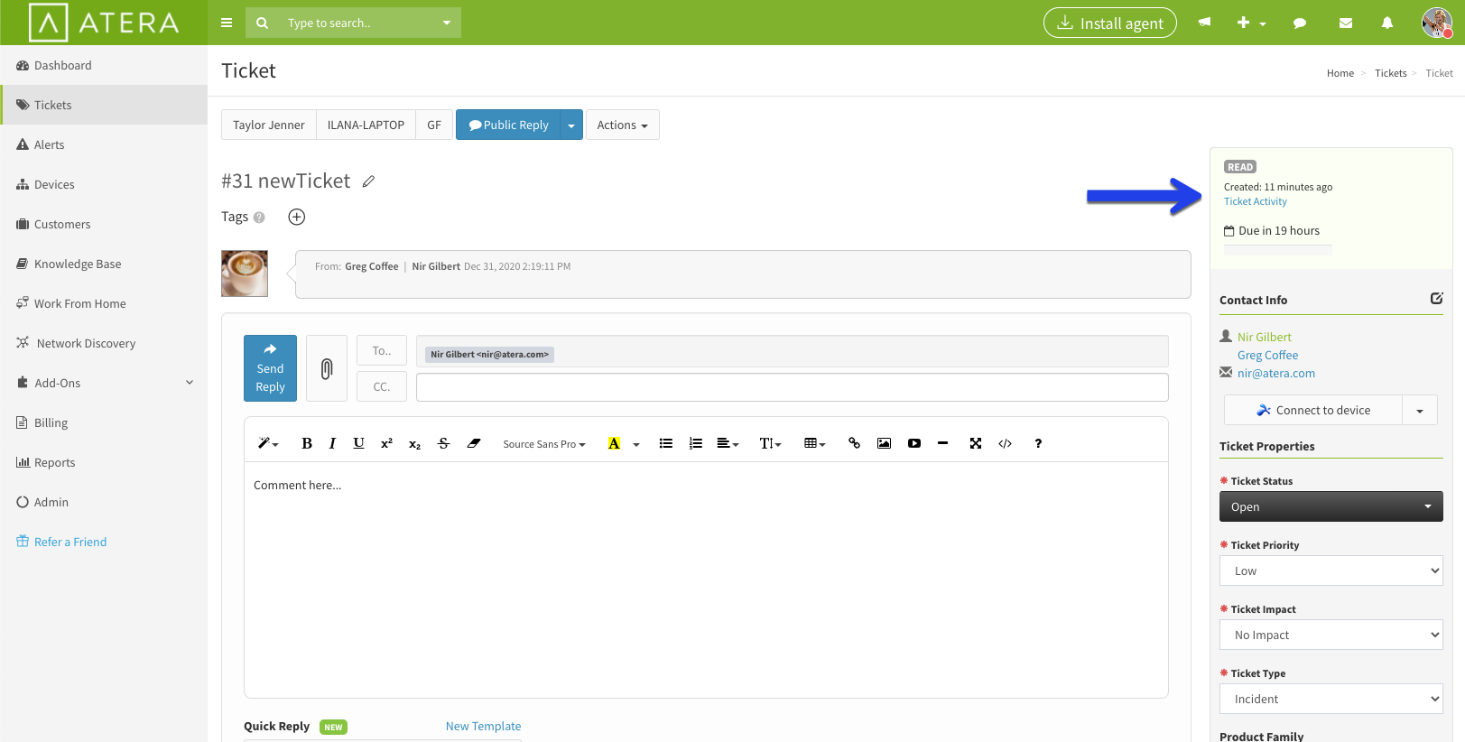 Handle a Ticket – Atera Support