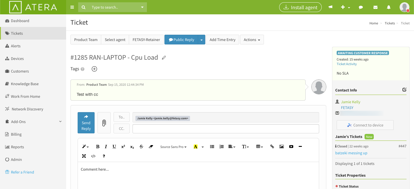 Handle a Ticket – Atera Support