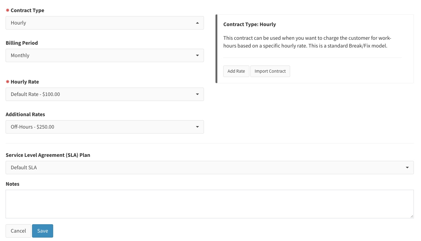 Create New Contract: Hourly – Atera Support