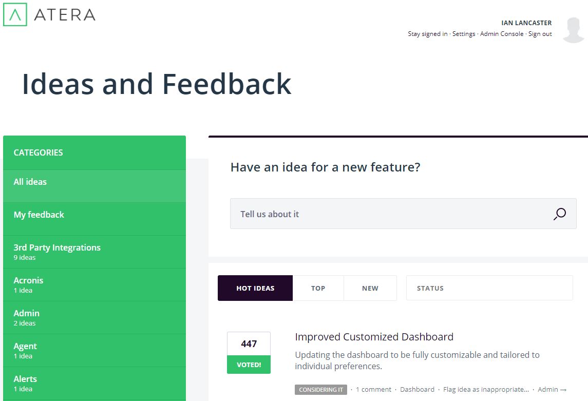 Use The Atera Features Board – Atera Support