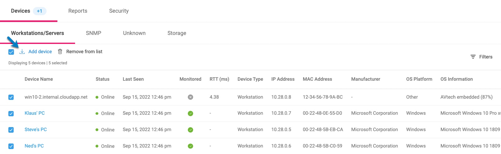 Network Discovery: Scan results and actions – Atera Support