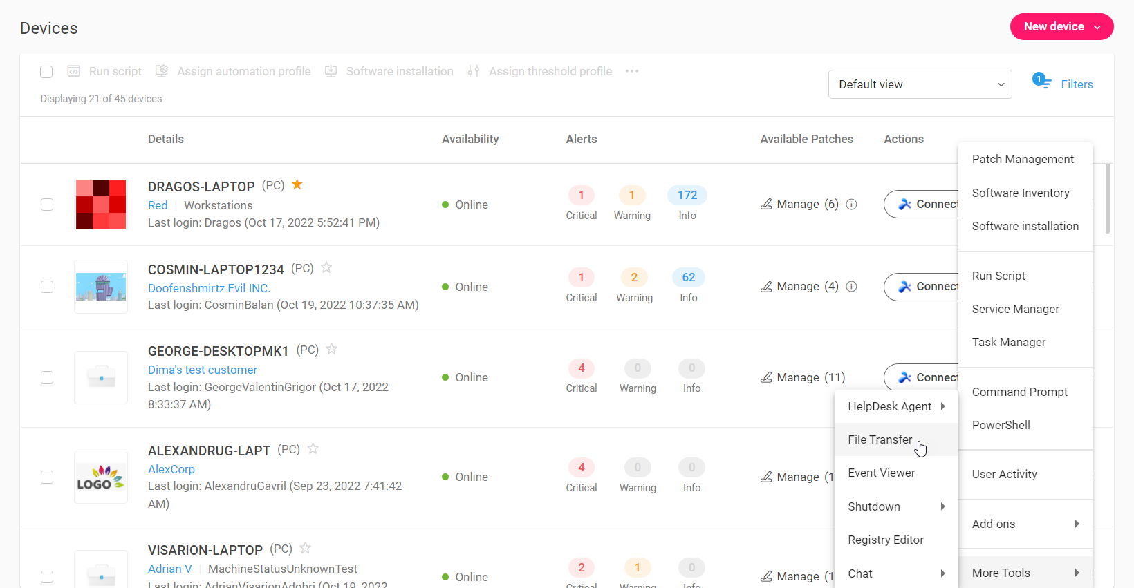 Live Manage: File Transfer – Atera Support