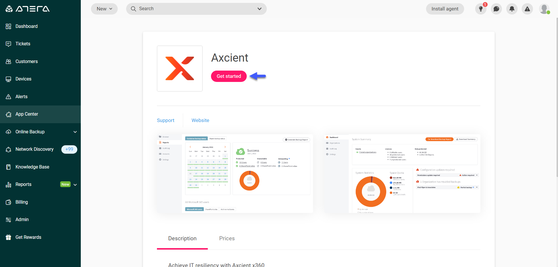 Atera and Axcient – Atera Support