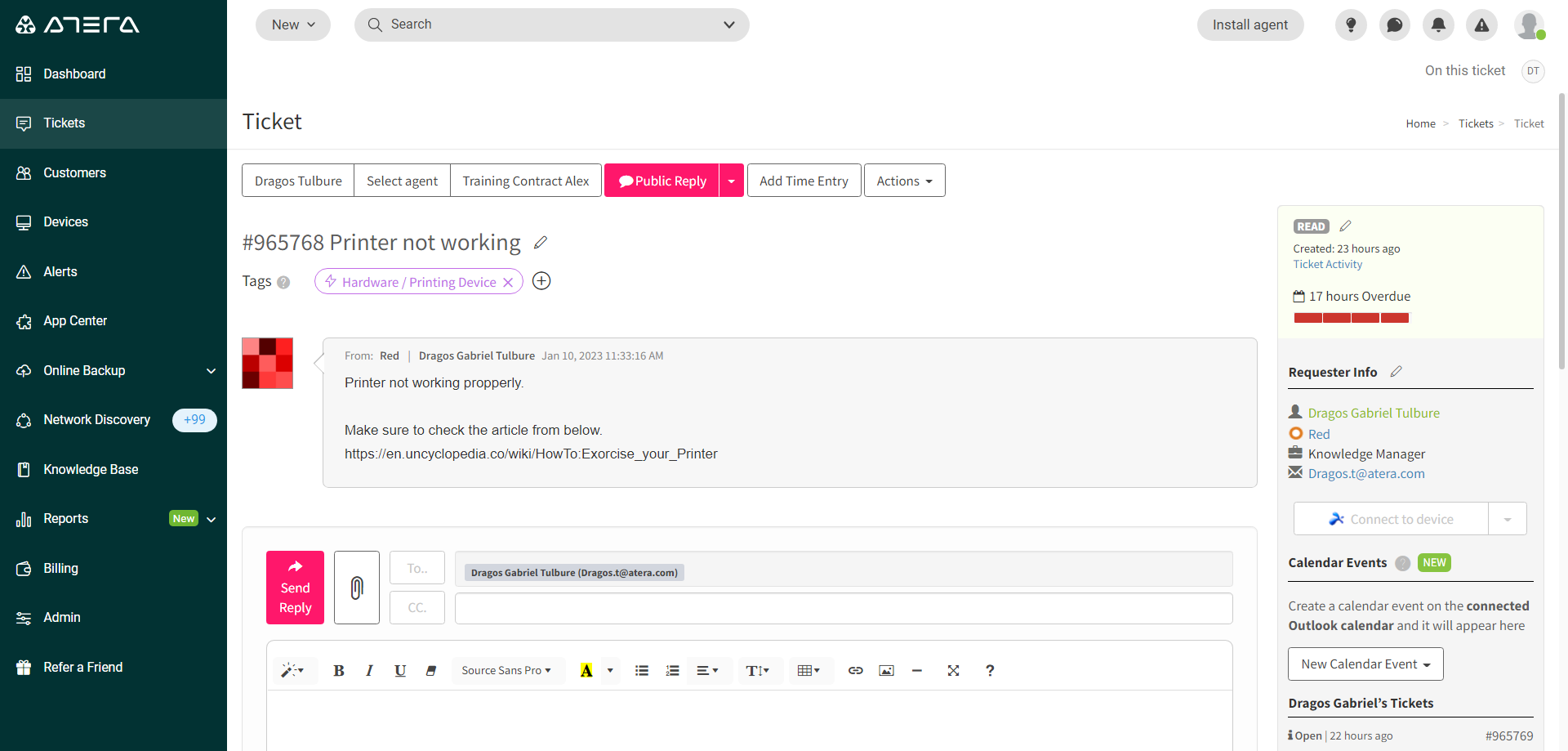 Handle a ticket – Atera Support