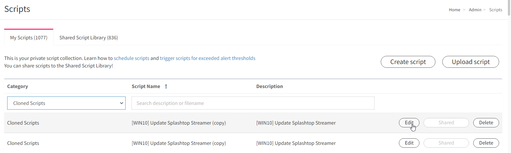 Shared Script Library – Atera Support