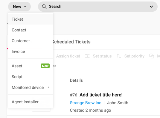 Manually Create a Ticket – Atera Support